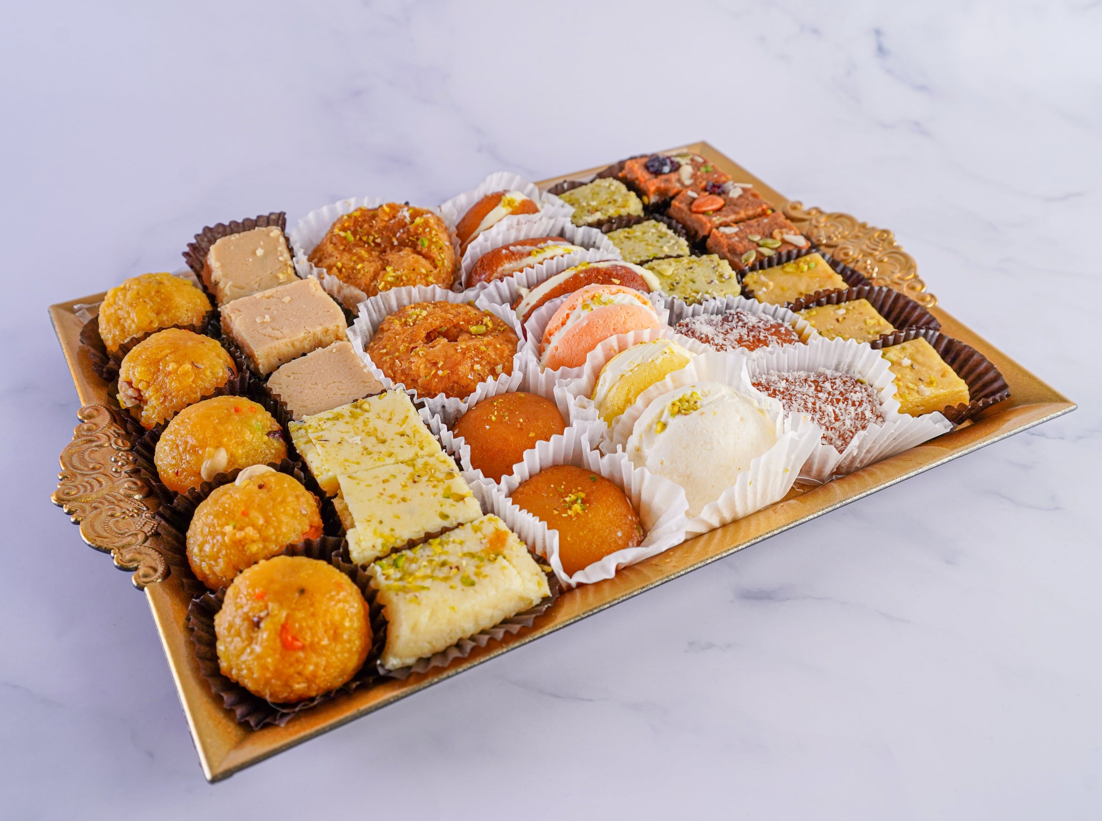 Mixed Mithai Golden Tray – Shaheen Sweets